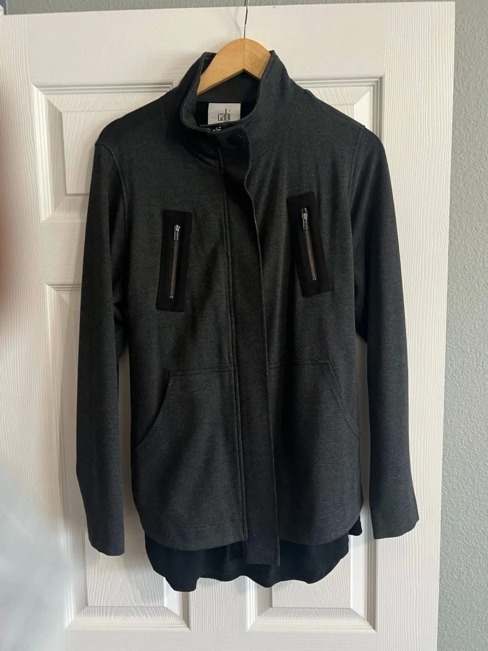 CAbi | Jackets & Coats | Cabi Dark Gray Zipfront Utility Jacket Mesh ...